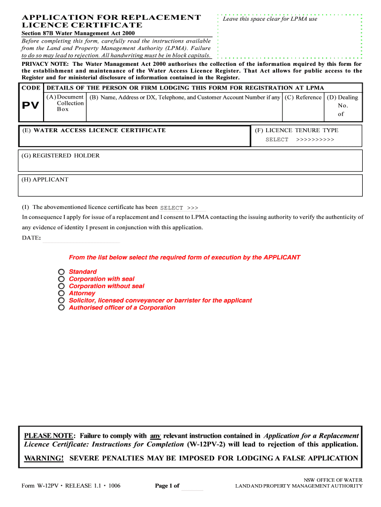 Fillable Online Application for Replacement Licence Certificate Fax ...