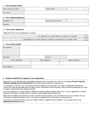 Fillable Online gmc-uk Form for applying for a review - General Medical ...