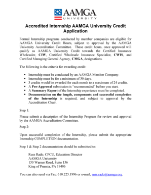 Fillable Online aamga Accredited Internship AAMGA University Credit ...