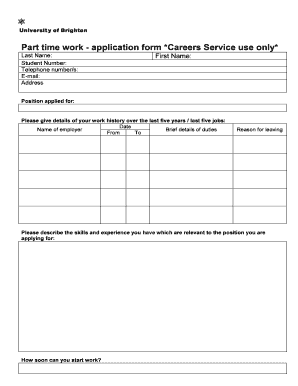 Fillable Online staffcentral brighton ac Part time work - application ...
