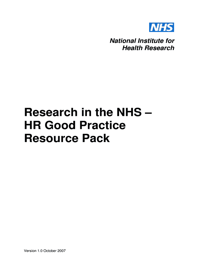 Fillable Online Research in the NHS – HR Good Practice Resource Pack ...