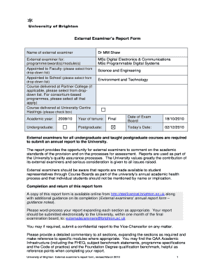 Fillable Online student brighton ac s Report Form Name of external ...