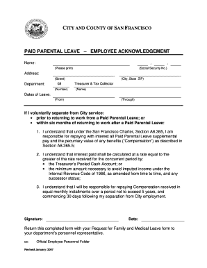 Fillable Online sftreasurer PPL Employee Acknowledgement Form Rev. Jan ...