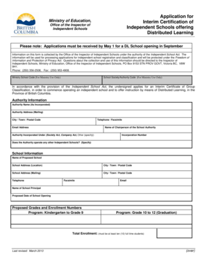 Fillable Online bced gov bc Application for Interim Certification of ...