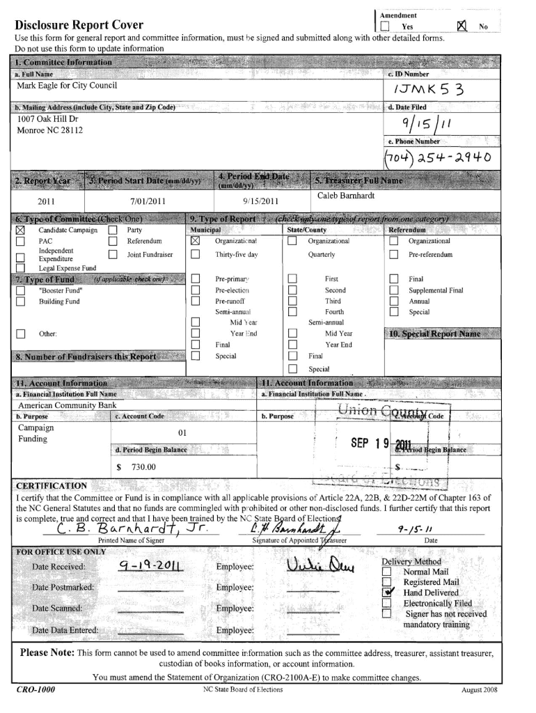Fillable Online Disclosure Report Cover Fax Email Print - pdfFiller