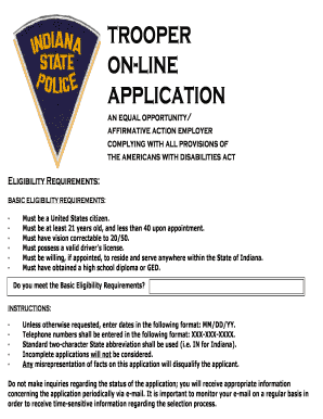 Fillable Online state in Indiana State Police Trooper Application ...