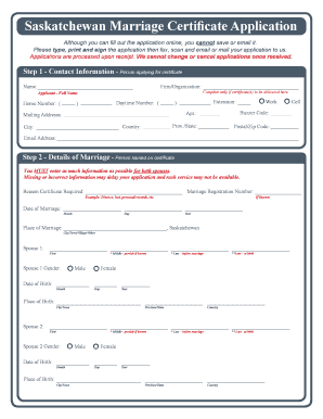 Fillable Online Saskatchewan Marriage Certificate Application ...