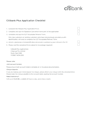 Fillable Online citibank com Citibank Plus Application Checklist ...