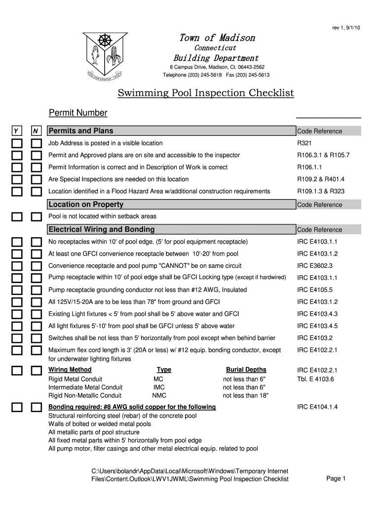 Fillable Online Swimming Pool Inspection Checklist Fax Email Print ...