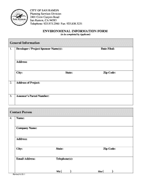 Fillable Online ENVIRONMENAL INFORMATION FORM General Information ...