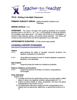 Fillable Online TITLE Writing in the Math Classroom GRADE LEVELS 9-12 ...