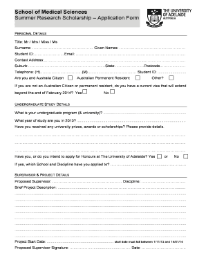 Fillable Online health adelaide edu Summer Research Application Form ...