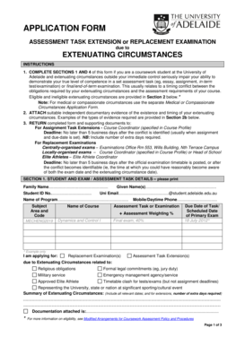 Fillable Online adelaide edu ASSESSMENT TASK EXTENSION or REPLACEMENT ...