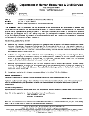 Fillable Online monroecounty Code Enforcement Officer (*Provisional ...