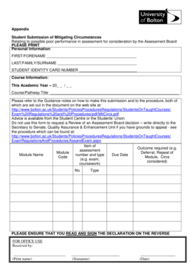 Fillable Online bolton ac Student Submission of Mitigating ...