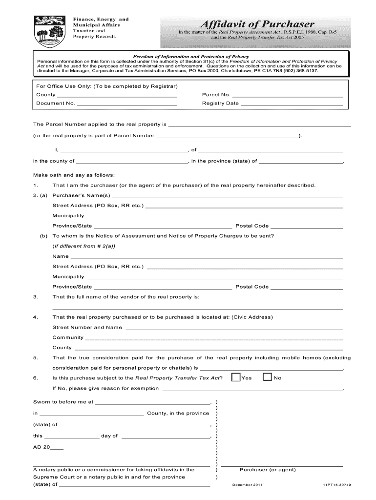 Fillable Online Affidavit of Purchaser Fax Email Print - pdfFiller