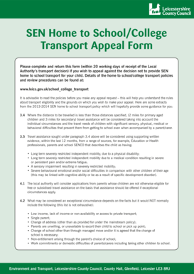 Fillable Online SEN Home to School/College Transport Appeal Form Fax ...