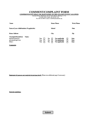 Fillable Online seattleschools COMMENT/COMPLAINT FORM - Seattle Public ...