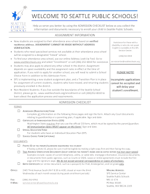 Fillable Online seattleschools Admission Form - Seattle Public Schools ...