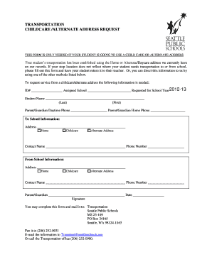 Fillable Online seattleschools TRANSPORTATION CHILD CARE REQUEST FORM ...