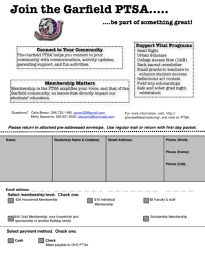 Fillable Online PTSA Membership Form 2010-2011 - Garfield High School ...
