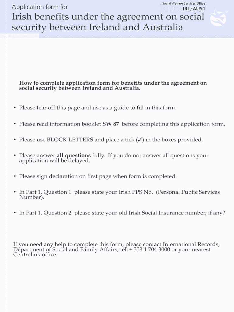 Fillable Online Irish benefits under the agreement on social Fax Email ...