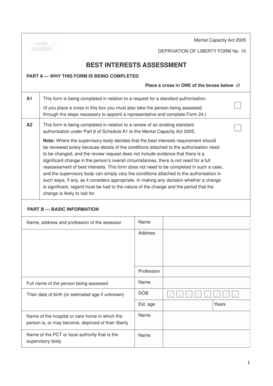Fillable Online Mental Capacity Act 2005 CASE NUMBER DEPRIVATION OF ...