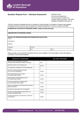Fillable Online hounslow gov Request for fee quotation - Individual ...