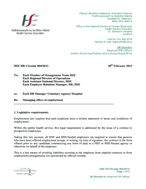 Fillable Online hse HR Circular 004b2013b re Managing Offers of ...