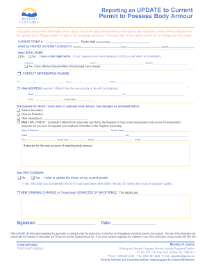 Fillable Online pssg gov bc Reporting an Update to Current Permit to ...