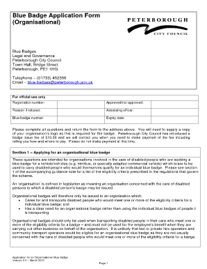 Fillable Online Blue Badge application form for an organisation ...