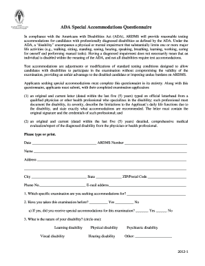 Fillable Online ardms ADA Special Accommodations Questionnaire - ardms ...