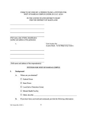 18 Printable Petition For Writ Of Habeas Corpus Forms and Templates ...