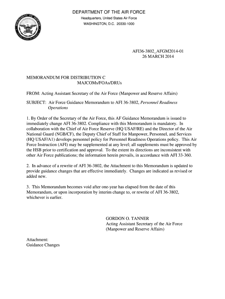 Fillable Online Air Force Guidance Memorandum to AFI 36-3802, Personnel ...
