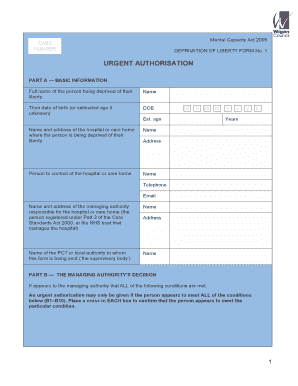 Fillable Online Form 1 Request for Urgent Authorisation LOGO Fax Email ...