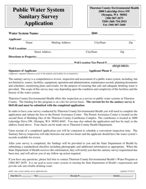 Fillable Online co thurston wa Public Water System Sanitary Survey ...