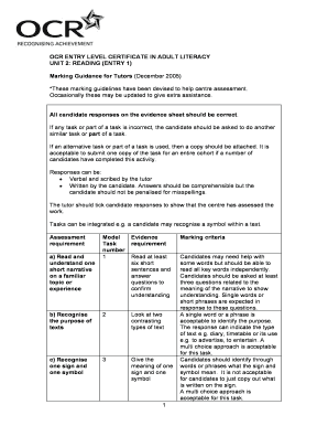 Fillable Online ocr org OCR ENTRY LEVEL CERTIFICATE IN ADULT LITERACY ...