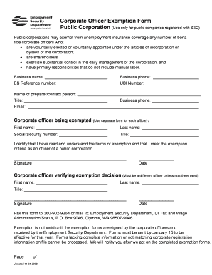 Fillable Online esd wa Corporate Officer Exemption Form Public ...