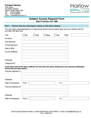 Fillable Online Subject Access Request Form.pdf - Harlow Council Fax ...