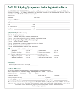 Fillable Online aaai AAAI 2013 Spring Symposium Series Registration ...