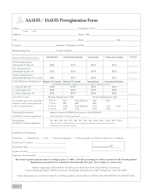 Fillable Online aaai AAAI-05 / IAAI-05 Preregistration Form - aaai Fax ...