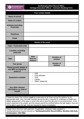 Fillable Online Booking form for Heritage Education (PDF Format 187KB ...