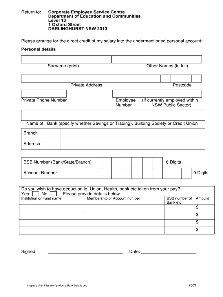 Fillable Online Bank details form - State Training Services Fax Email ...