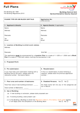 Fillable Online carmarthenshire gov Full Plans application form ...