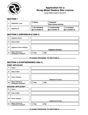 Fillable Online redcar-cleveland gov Scrap Metal Dealers Site Licence ...