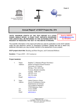 Fillable Online unesco Form V-annual report IGCP 2012 - unesco Fax ...