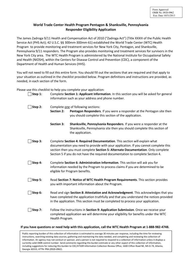 Fillable Online World Trade Center Health Program Pentagon ...