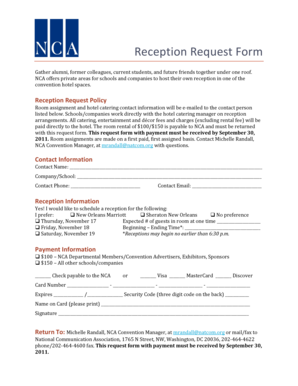 Fillable Online natcom Reception Request Form - National Communication ...