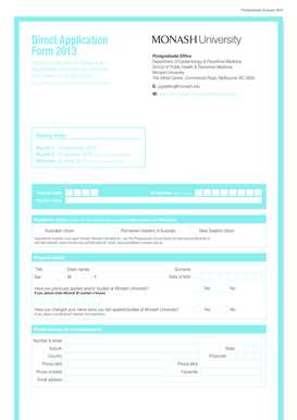 Fillable Online med monash edu Direct Application Form 2013 - Monash ...