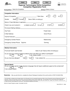 Fillable Online Regional Technological Skills Competition Competitor Registration ... Fax Email ...